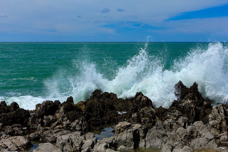 Sea Waves Crash and Splash on Rocks. Stock Image - Image of athletics ...