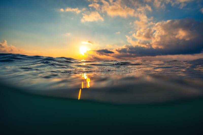 Sea Wave Close Up, Low Angle View, Sunrsie Shot Stock Image - Image of ...