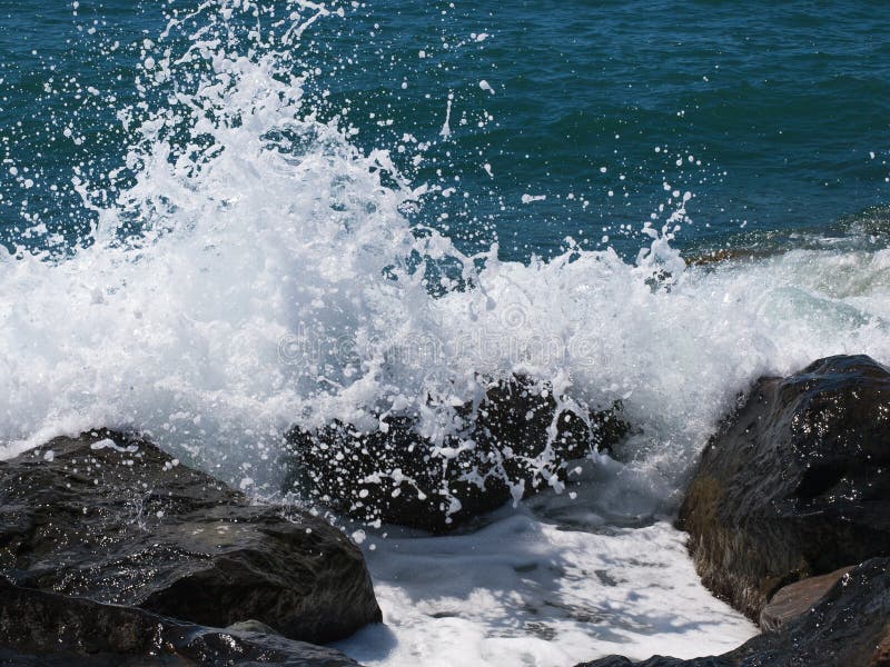 Sea Wave Crashing Rocks on the Beach Stock Image - Image of outdoors ...