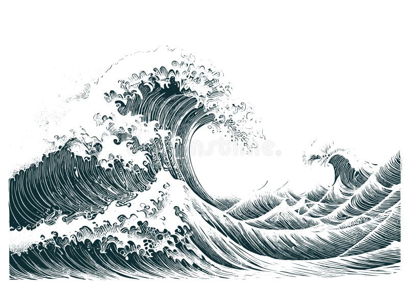 Sea Wave with Foam and Splashes Hand Drawn Sketch Stock Vector ...