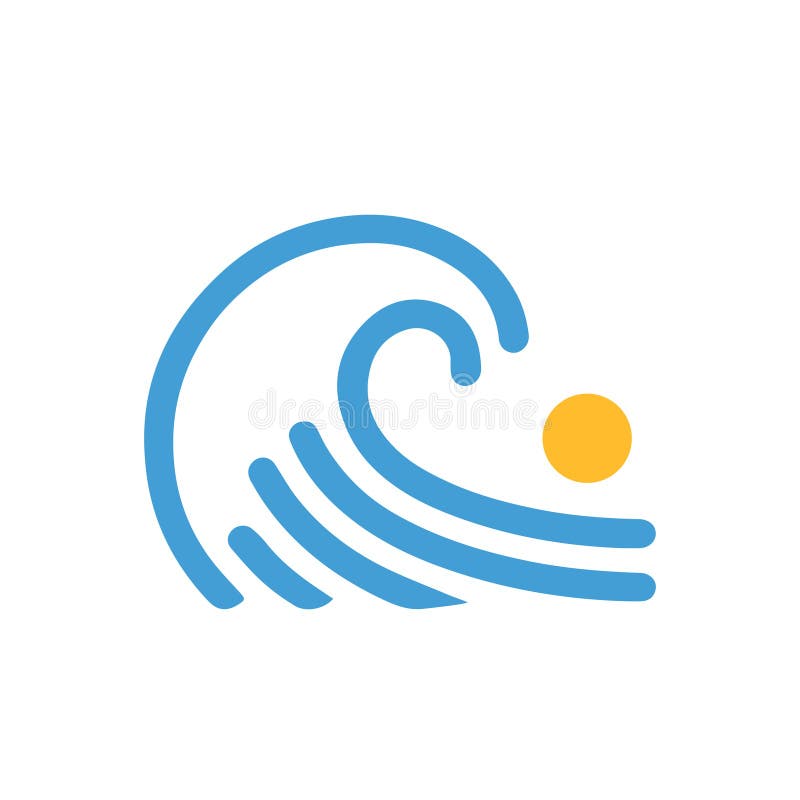 Sea Wave Icon. Blue Waves and Yellow Sun. Vacation Symbol Stock Vector ...