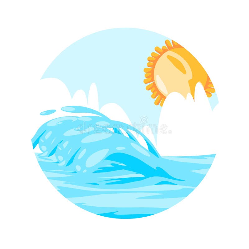 Sea Wave Illustration Scene Blue Sky Round Scene Bright Sun Stock ...