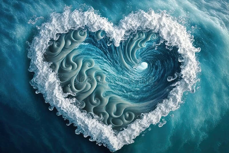 Sea Wave Light Blue in the Shape of a Heart Top View. Generative AI ...