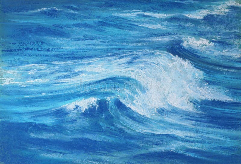 Sea wave pastel drawing stock illustration. Illustration of landscape ...