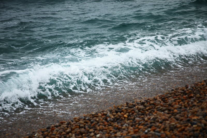 Sea Wave and the Pebble Stone Beach. Stock Image - Image of scene ...
