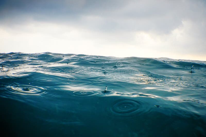 Sea Wave in the Rain Close Up, Low Angle View Water Background Stock ...