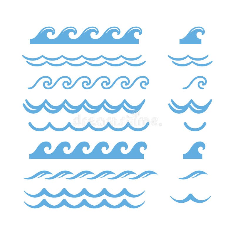 Sea Wave Seamless Line and Element Vector Icon Set Stock Vector ...