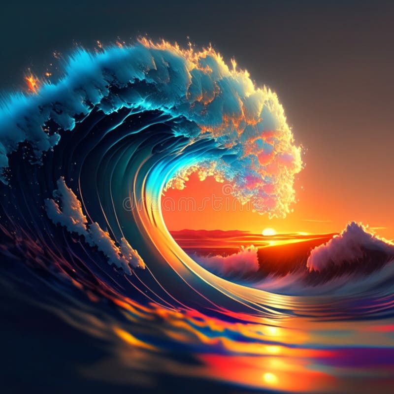 Sea Wave at Sunset. 3d Rendering, 3d Illustration Stock Illustration ...