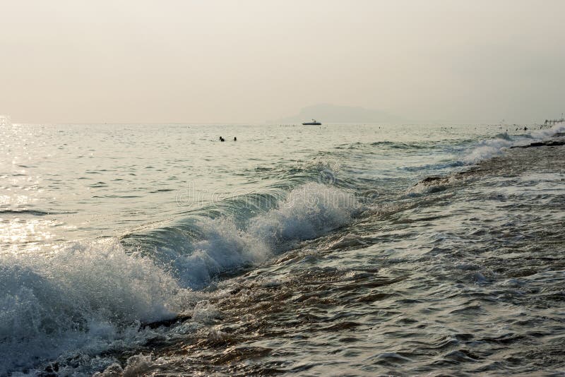 Sea Wave at Sunset, Mediterranean Sea, Turkish Coast Stock Image ...