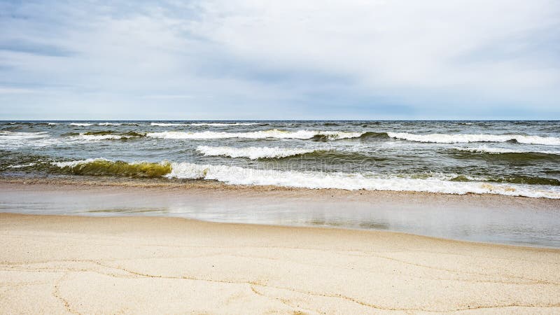 Sea Waves on the Beach and Overcast Sky Stock Image - Image of nature ...