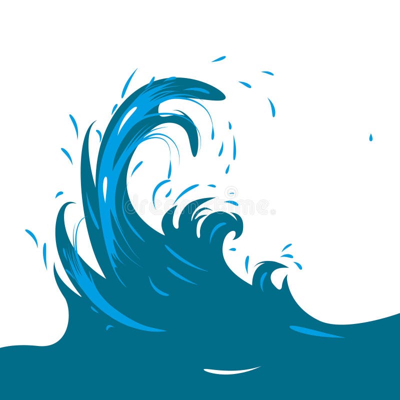 Sea Waves Blue Ocean Waves with White Foam in Cartoon Style Vector ...