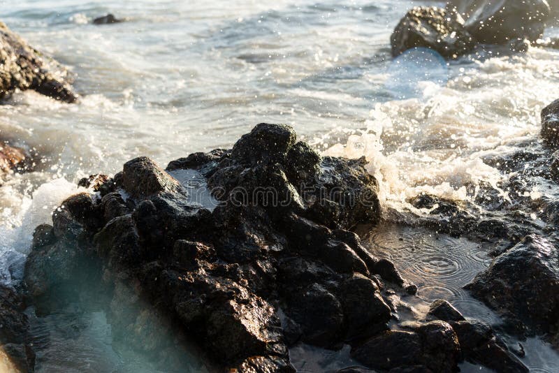 The Sea Beach and the Rocks are Polluted with Oil Stock Image - Image ...
