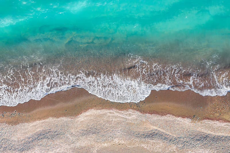 Sea Waves Breaking on a Sand Shore, Top View Directly Above Stock Image ...