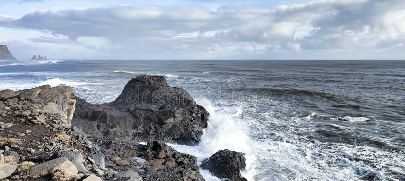 Sea Waves and Cliffs in Dyrholaey, Iceland Stock Image - Image of ...