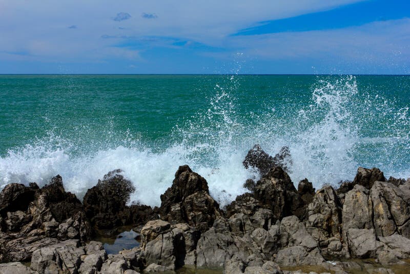 Sea Waves Crash and Splash on Rocks. Stock Image - Image of foam, clear ...