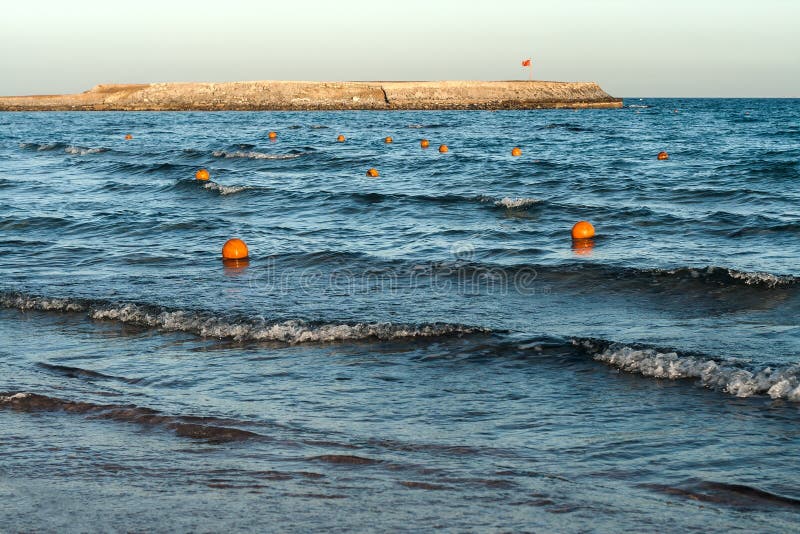 Sea with Waves Floats a Lot of Protective Buoys Stock Photo - Image of ...