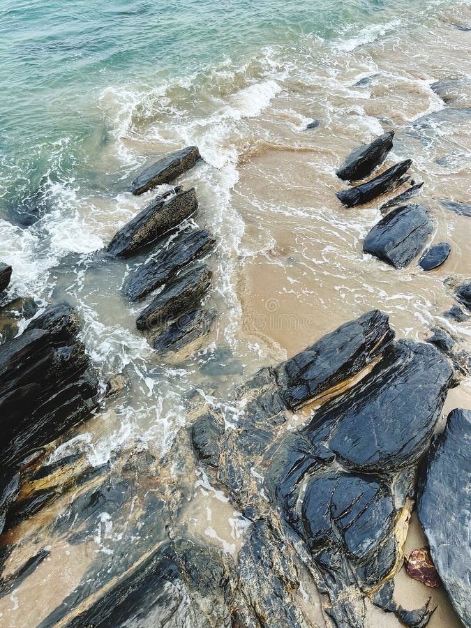 Sea Waves Hitting Rocks on the Beach Stock Photo - Image of waves ...