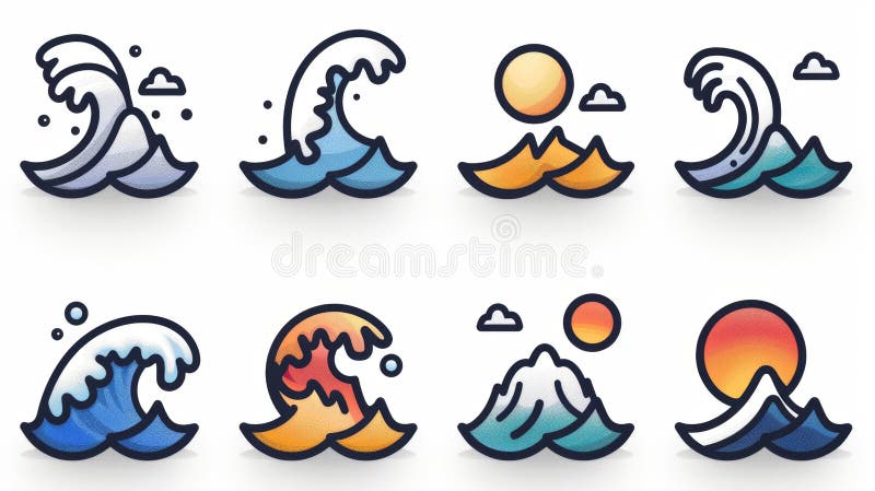 Sea Waves Icon Set. Collection of Wave Icons Stock Illustration ...