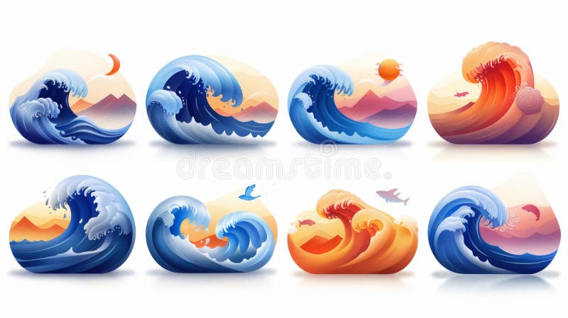 Sea Waves Icon Set. Collection of Wave Icons Stock Image - Image of ...