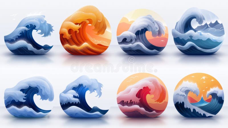 Sea Waves Icon Set. Collection of Wave Icons Stock Image - Image of ...