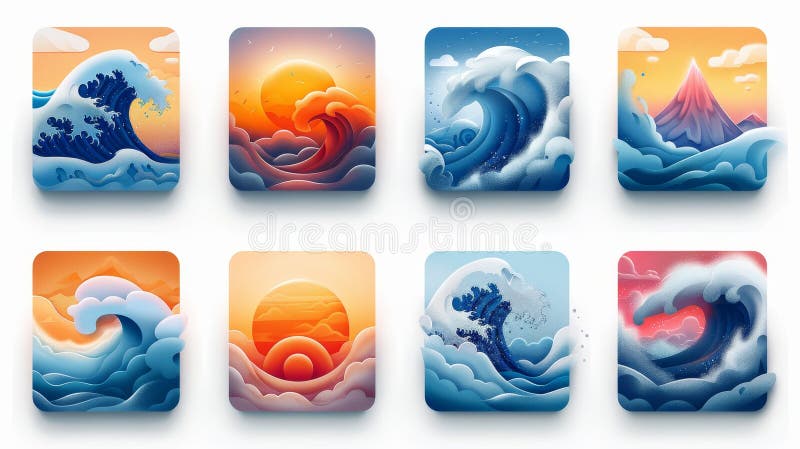 Sea Waves Icon Set. Collection of Wave Icons Stock Photo - Image of ...