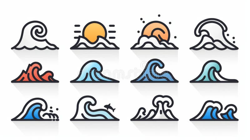 Sea Waves Icon Set. Collection of Wave Icons Stock Illustration ...