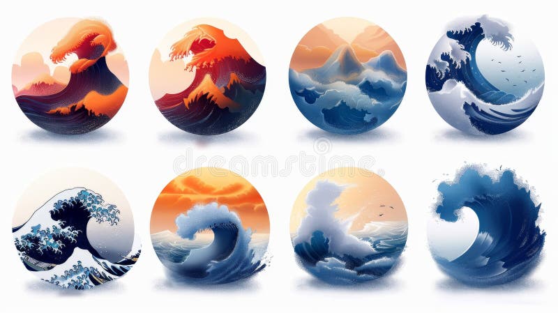 Sea Waves Icon Set. Collection of Wave Icons Stock Image - Image of ...