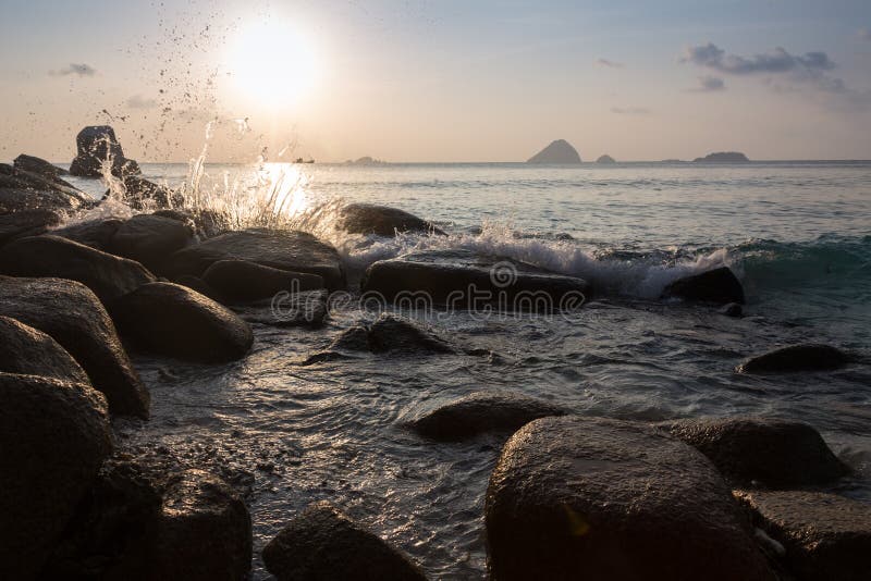 Sea Waves Lash Line Impact Rock on the Beach Stock Photo - Image of ...