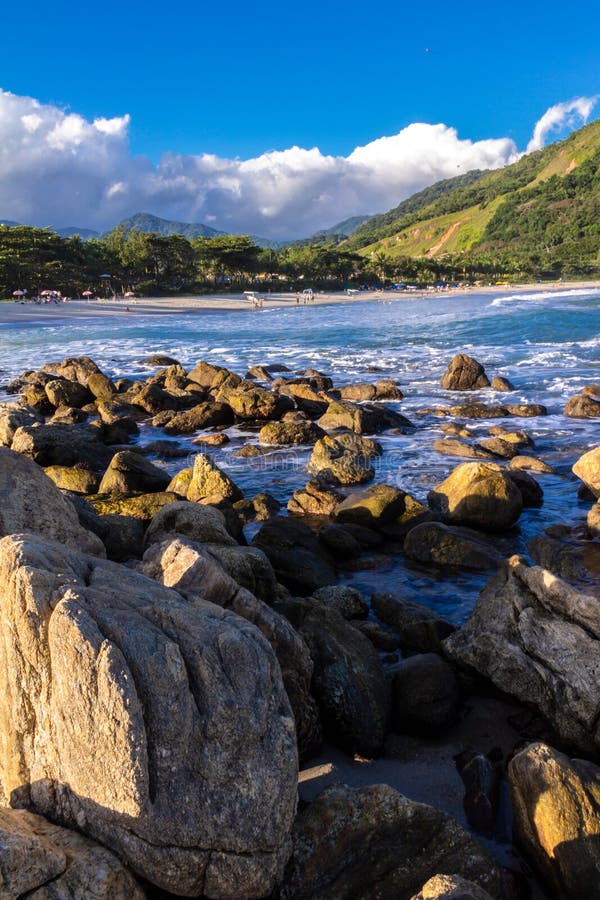 Sea Waves Lash Line Impact Rock on the Beach Stock Image - Image of ...