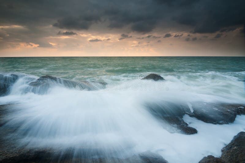 Sea Waves Lash Line Impact Rock on the Beach Stock Photo - Image of ...