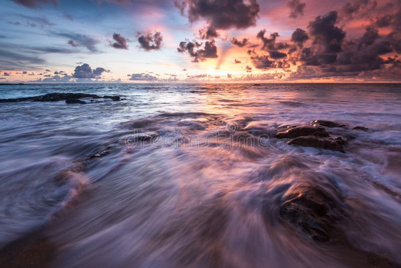 Sea Waves Lash Line Impact Rock on the Beach Stock Photo - Image of ...