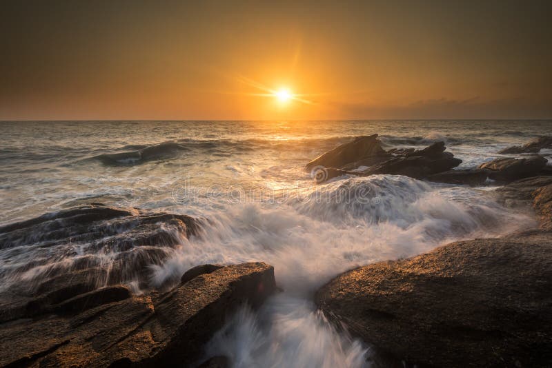 Sea Waves Lash Line Impact Rock on the Beach Stock Image - Image of ...