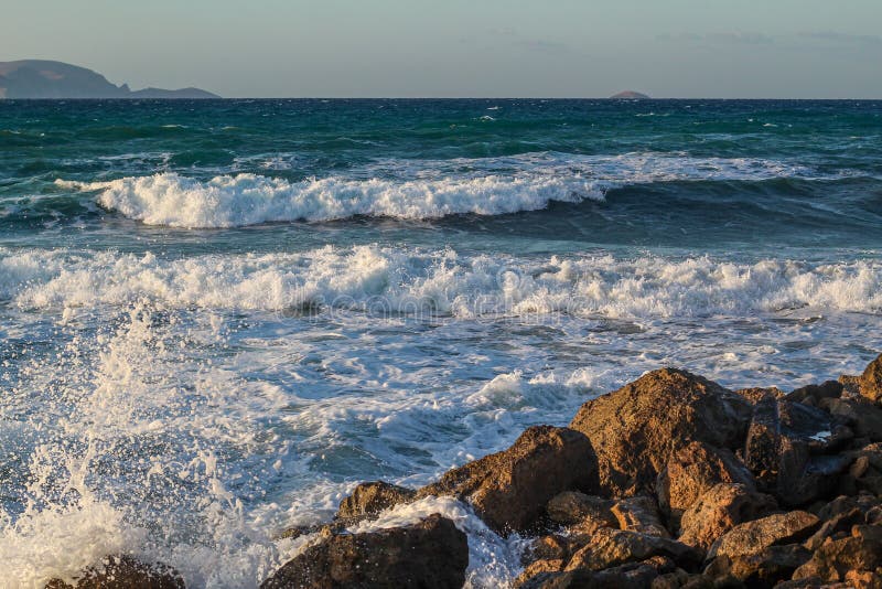 Sea Waves Off the Coast of Crete, Greece Stock Photo - Image of idyllic ...
