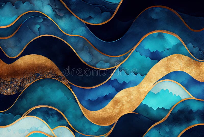 Sea Waves Pattern Abstract Background, Blue and Gold Volumetric Waves ...