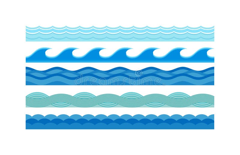 Sea Waves Pattern Set Horizontally Ocean Abstract Element Nature Flat ...