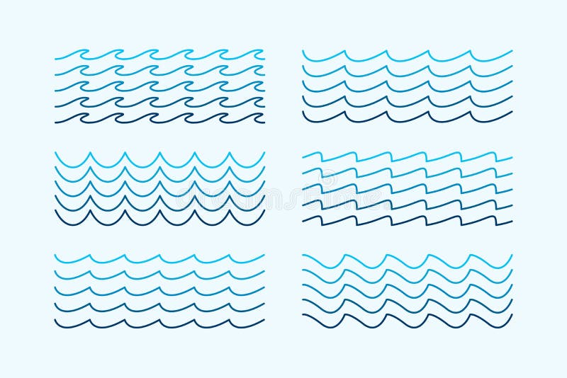 Sea Waves Patterns Ocean Set Line Style Stock Vector - Illustration of ...