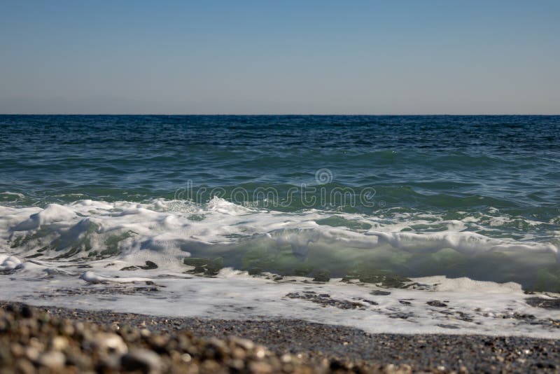 Sea Waves on a Pebble Beach on a Sunny Day.Mediterranean Sea, Turkey ...