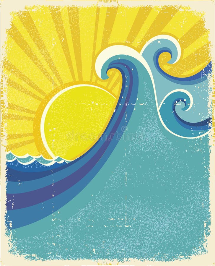Sea Waves And Yellow Sand Beach On Old Paper Stock Vector ...
