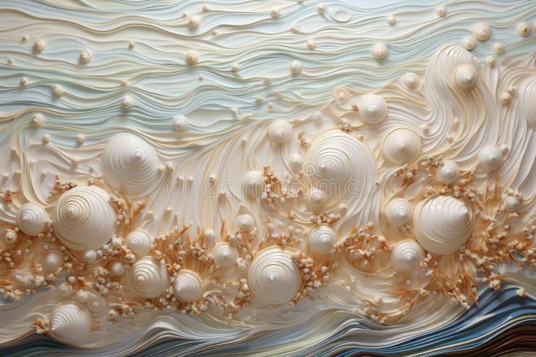 Sea Waves and Shells in an Abstract Interpretatio Stock Illustration ...