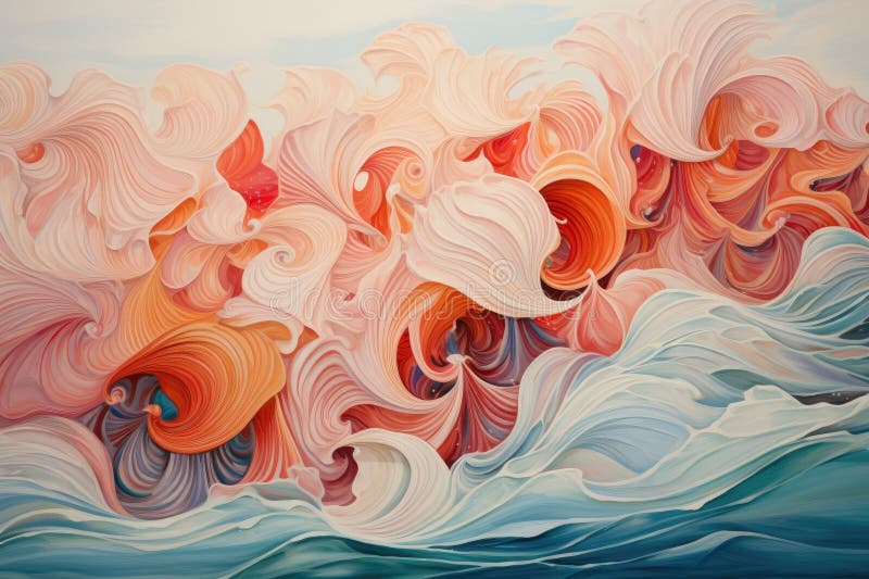 Sea Waves and Shells in an Abstract Interpretatio Stock Illustration ...
