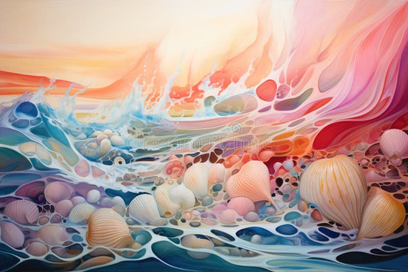 Sea Waves and Shells in an Abstract Interpretatio Stock Illustration ...