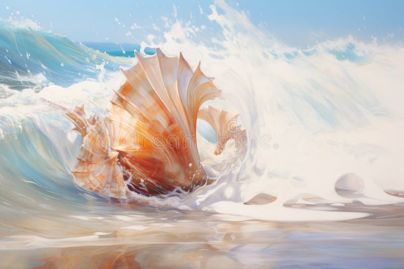 Sea Waves and Shells in an Abstract Interpretatio Stock Illustration ...
