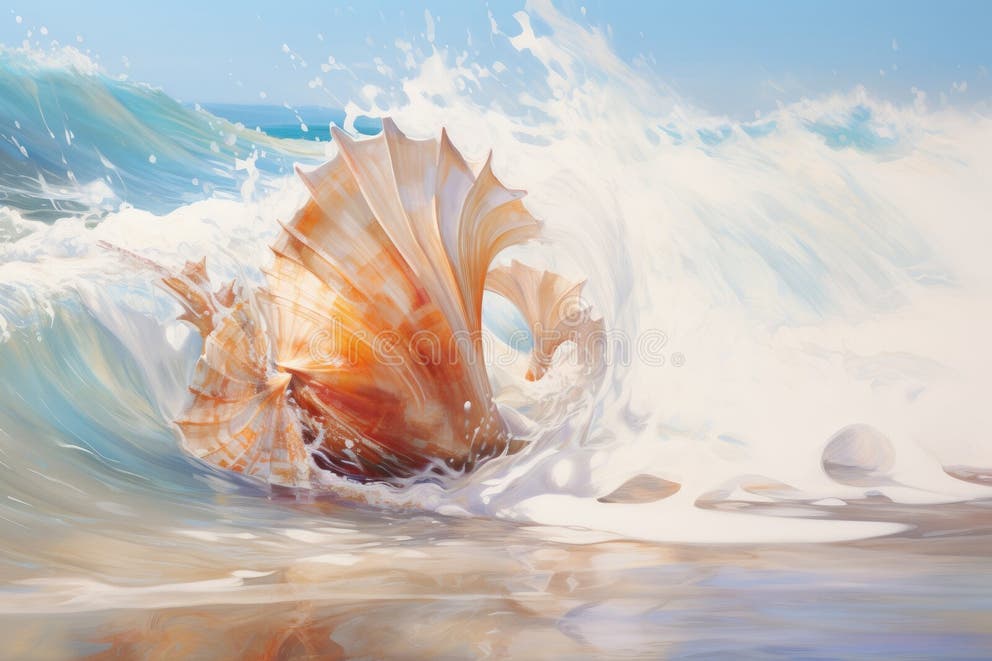 Sea Waves and Shells in an Abstract Interpretatio Stock Illustration ...