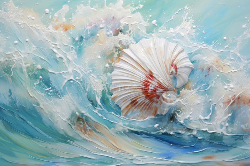 Sea Waves and Shells in an Abstract Interpretatio Stock Illustration ...