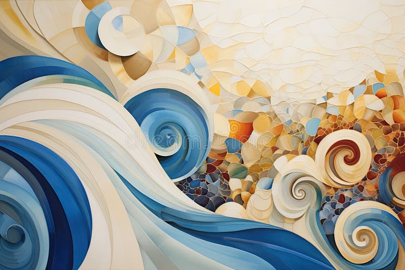 Sea Waves and Shells in an Abstract Interpretatio Stock Illustration ...