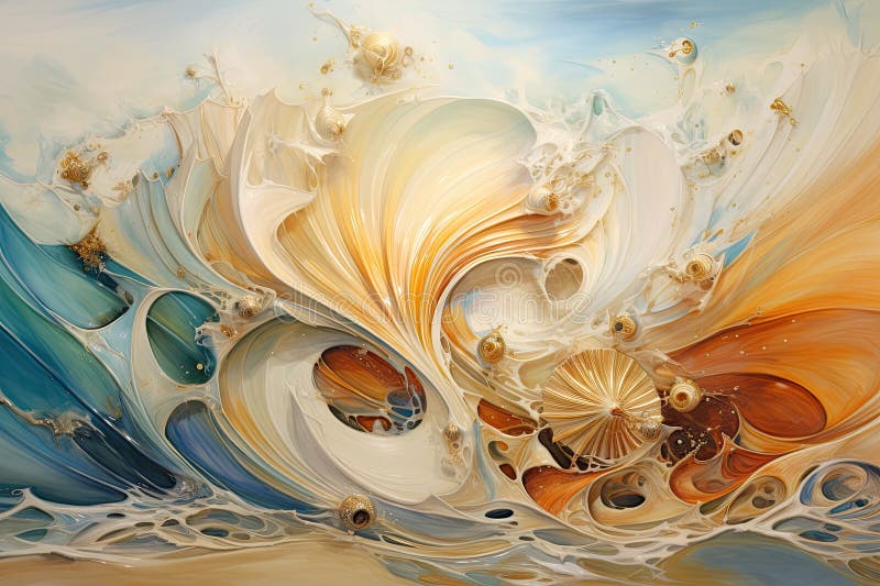 Sea Waves and Shells in an Abstract Interpretatio Stock Illustration ...
