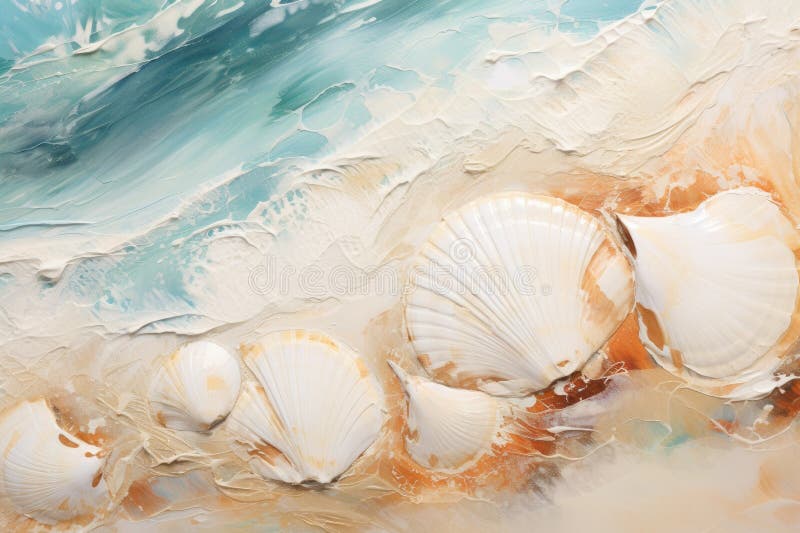Sea Waves and Shells in an Abstract Interpretatio Stock Illustration ...