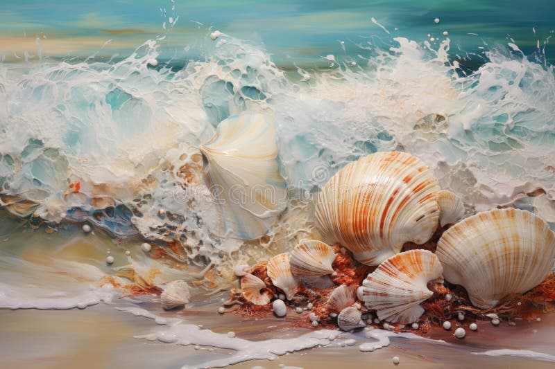 Sea Waves and Shells in an Abstract Interpretatio Stock Illustration ...