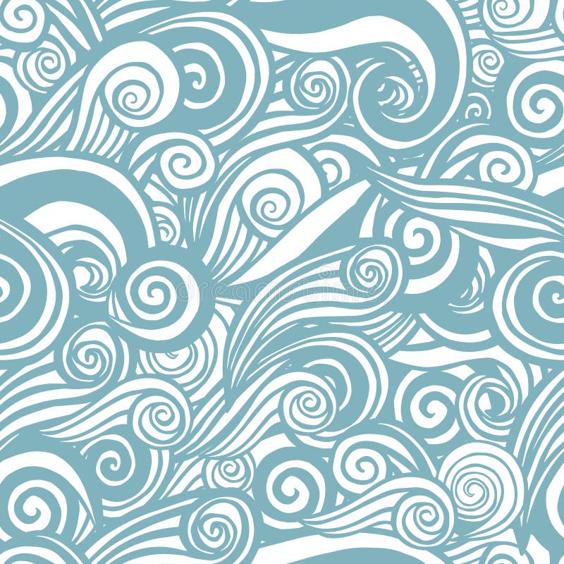 Sea Waves Sketch Pattern. Ocean Surf Wave Hand Drawn Seamless Pattern ...