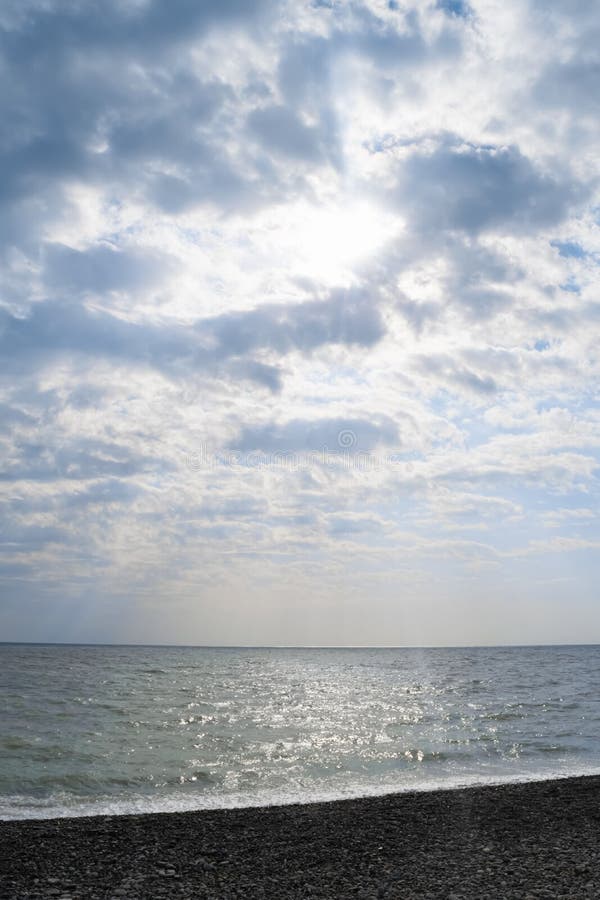 Beautiful Seascape. Sun Glare on the Water. Cloudy Day Stock Image ...